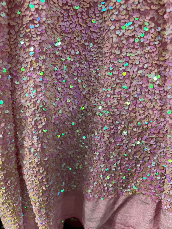 Stephanie IRIDESCENT LIGHT PINK Overlap Sequins on LIGHT PINK Stretch ...